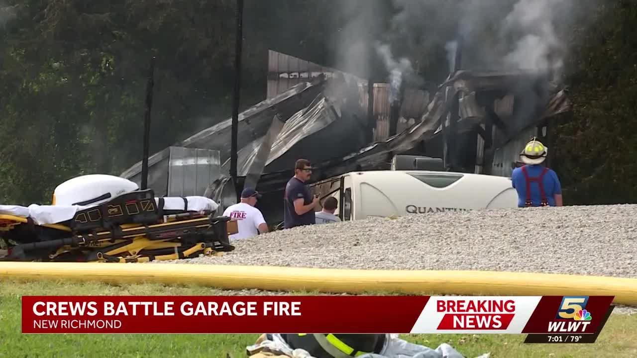 Crews battle massive garage fire in New Richmond