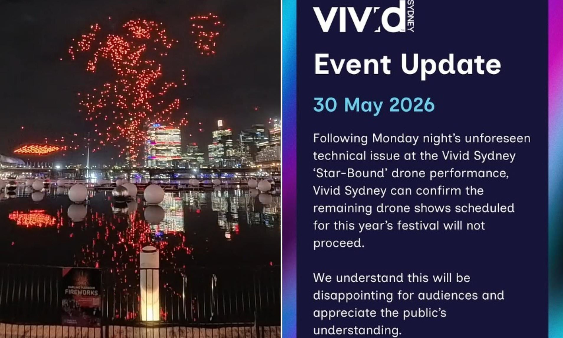 Vivid officially cancels light show after dozens of drones fell from ...