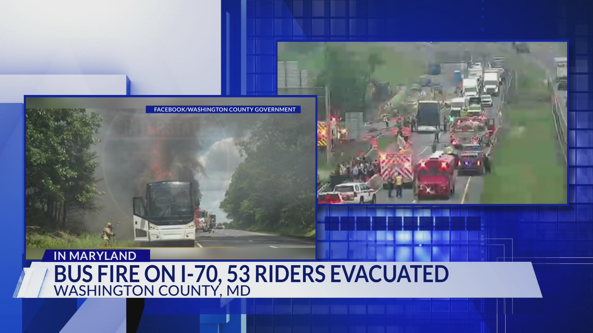 Bus carrying 53 passengers catches fire on I-70 in Washington County
