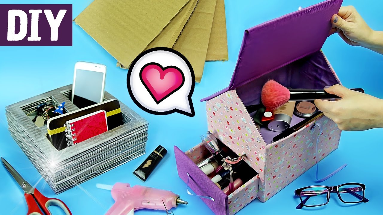 Diys incríveis usando papelão #2 😍💕 Casinha porta make + organizador