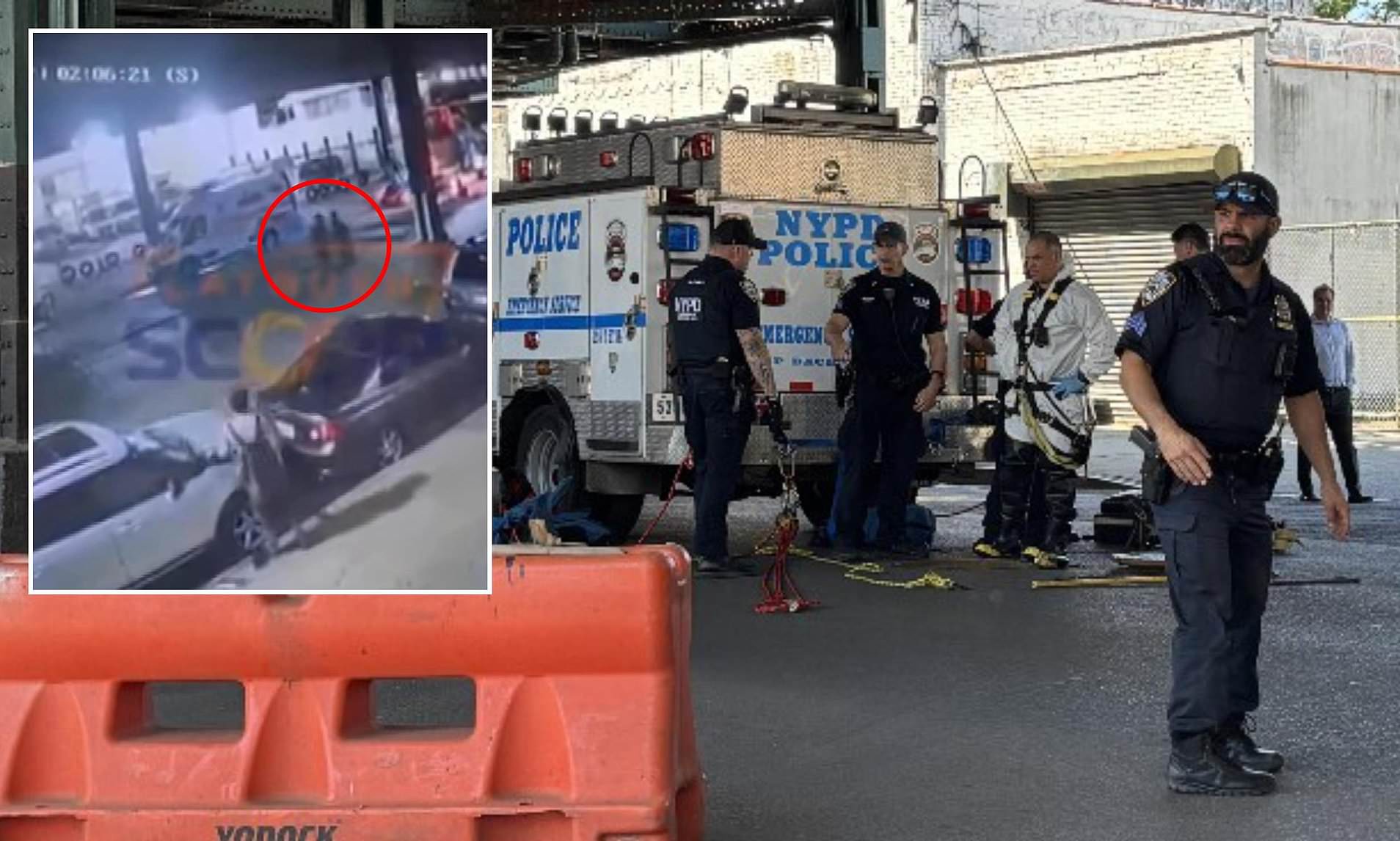 Mystery as large group of men emerge from manhole into middle of busy ...