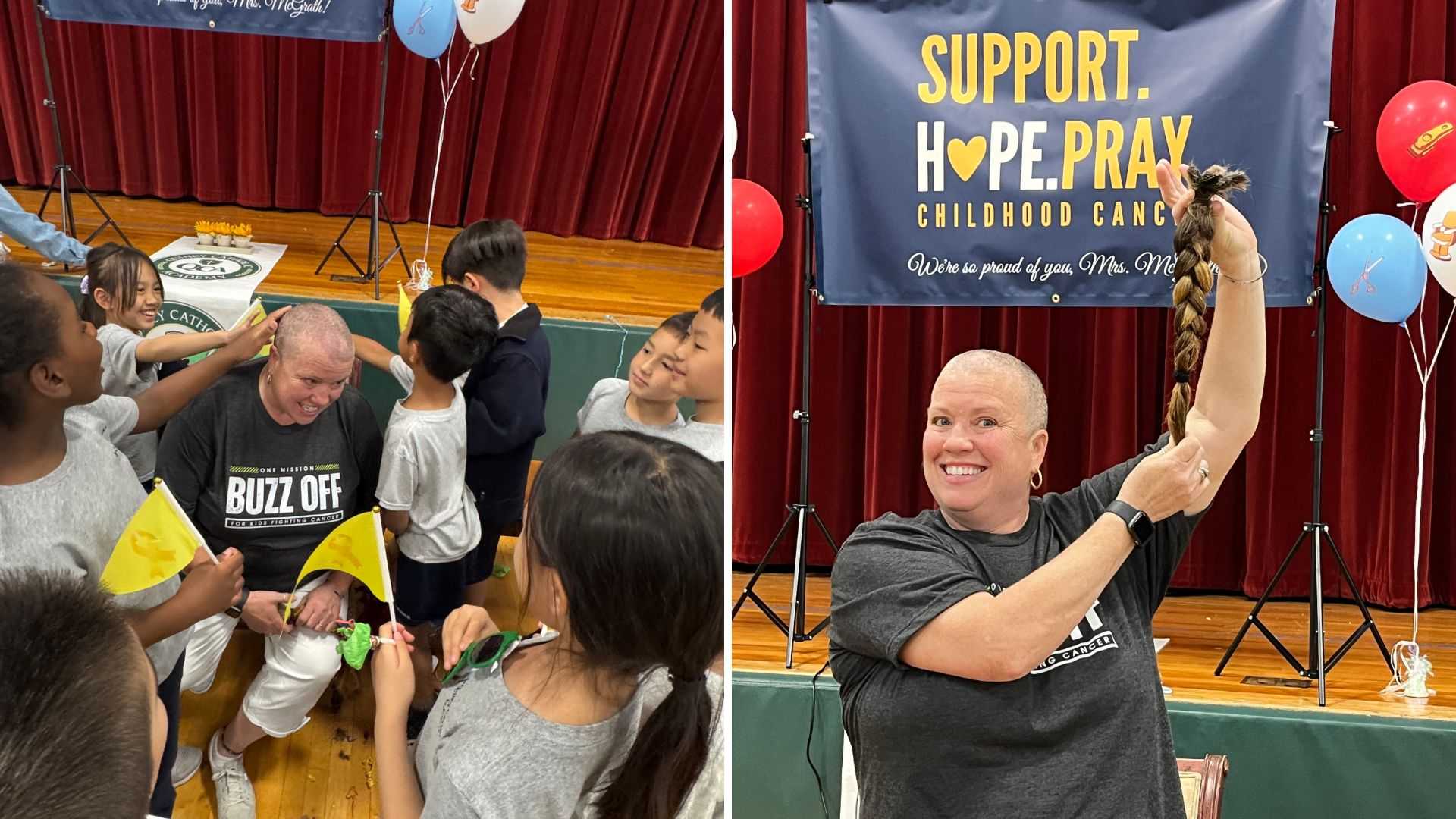 Quincy teacher buzzes hair for pediatric cancer, raises $10K