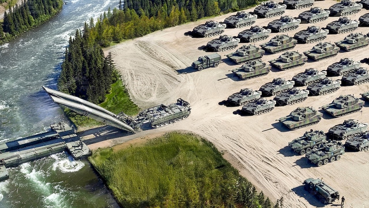 Genius technique NATO troops use to deploy giant floating bridge