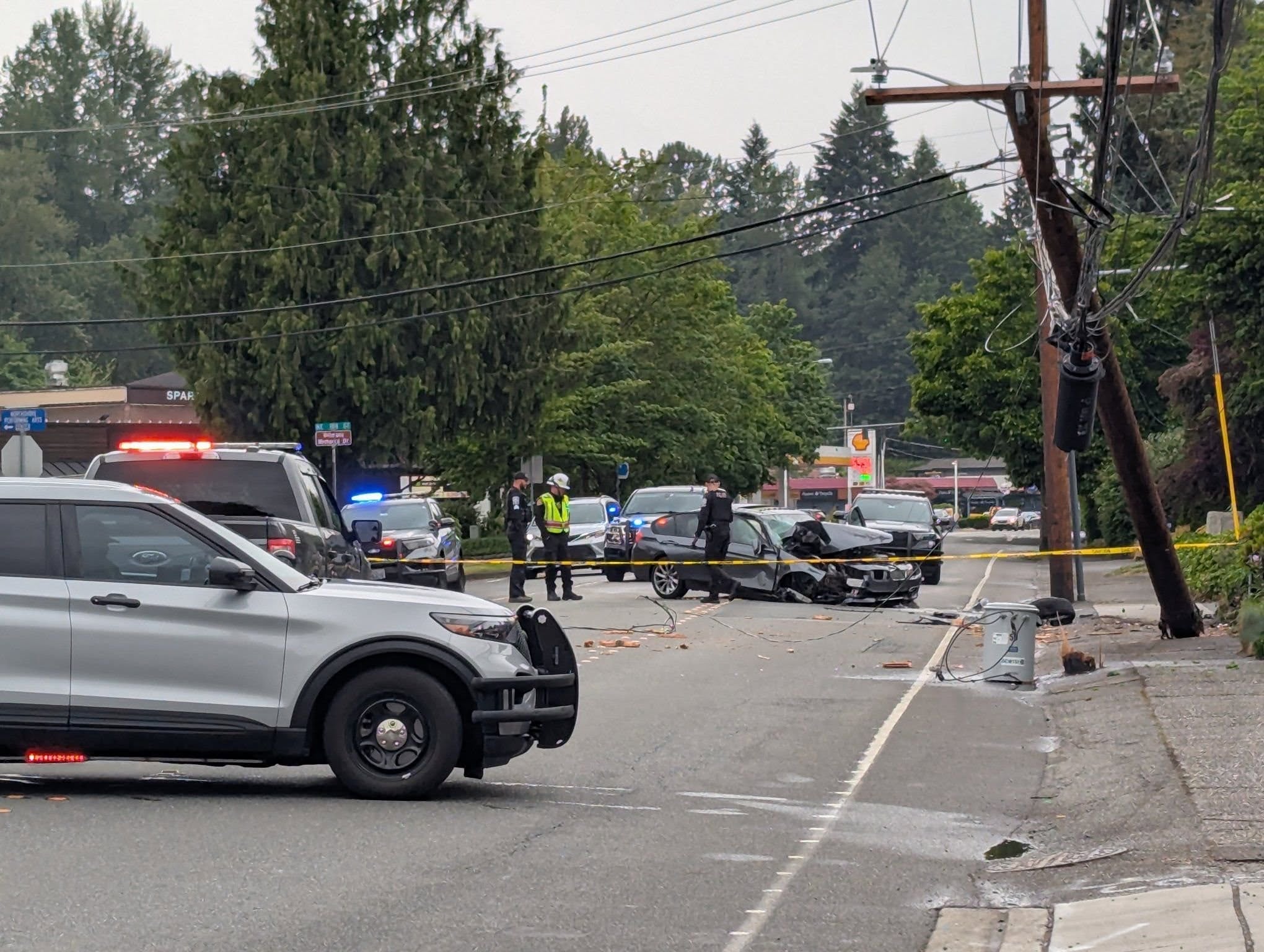 Bothell crash knocks power lines onto roadway