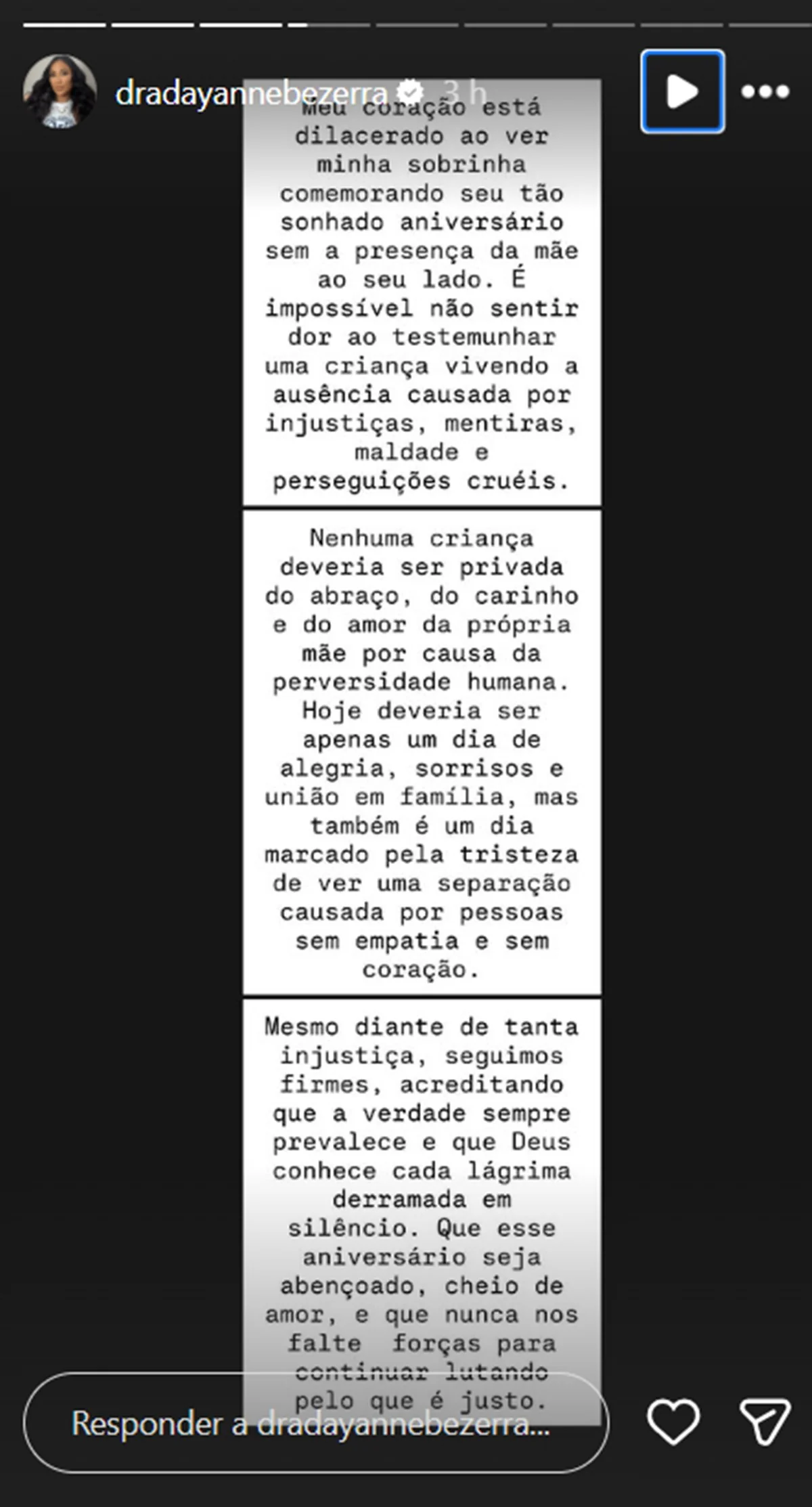 Dayane Bezerra desabafa sobre prisão de Deolane no aniversário da sobrinha