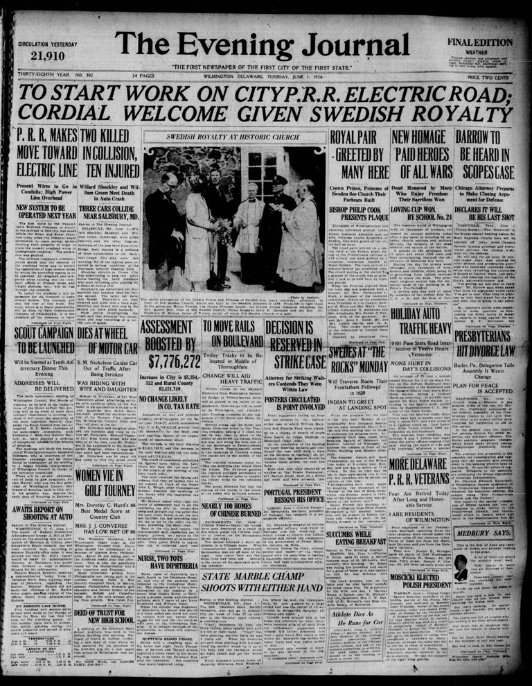 Delaware history in News Journal May 31-June 6: royal visit, oil plea