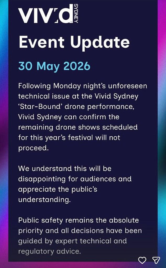 Vivid officially cancels light show after dozens of drones fell from ...