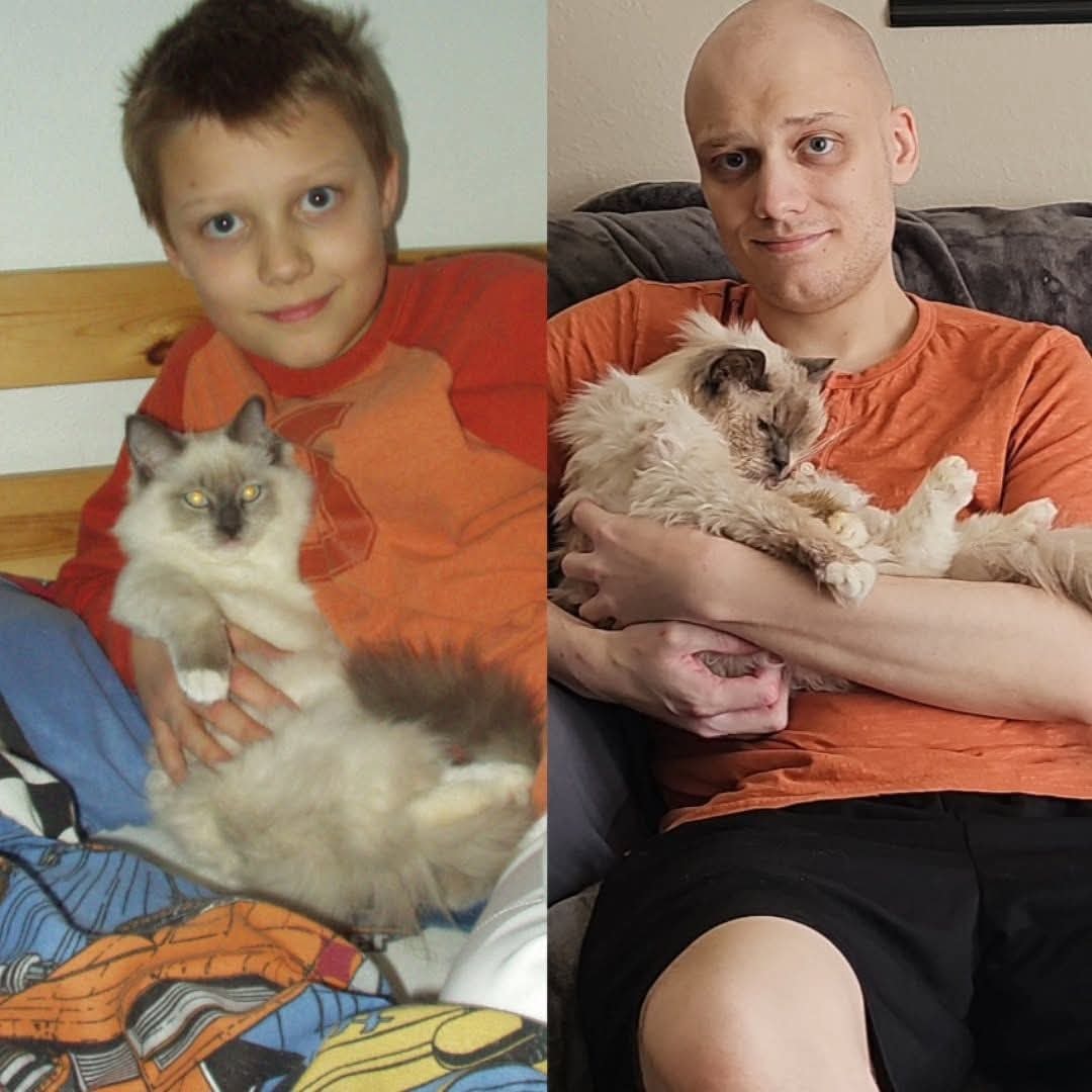 Roman ricrea dopo vent’anni la foto con il gatto Gandalf prima dell ...