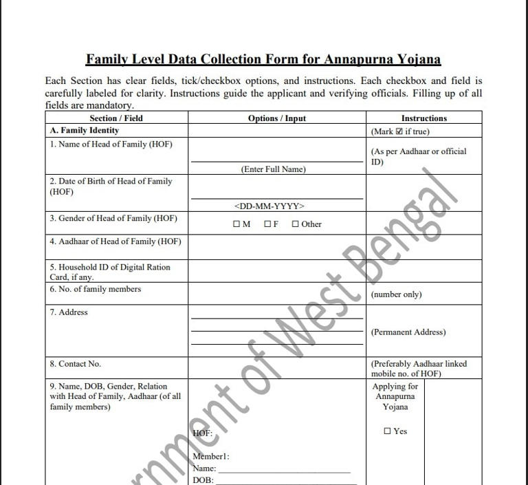 West Bengal Annapurna Yojana form 2026 released: How to download, fill ...