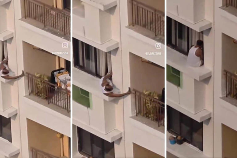 'Arrest him immediately’: Elderly man seen leaning out of high-rise ...