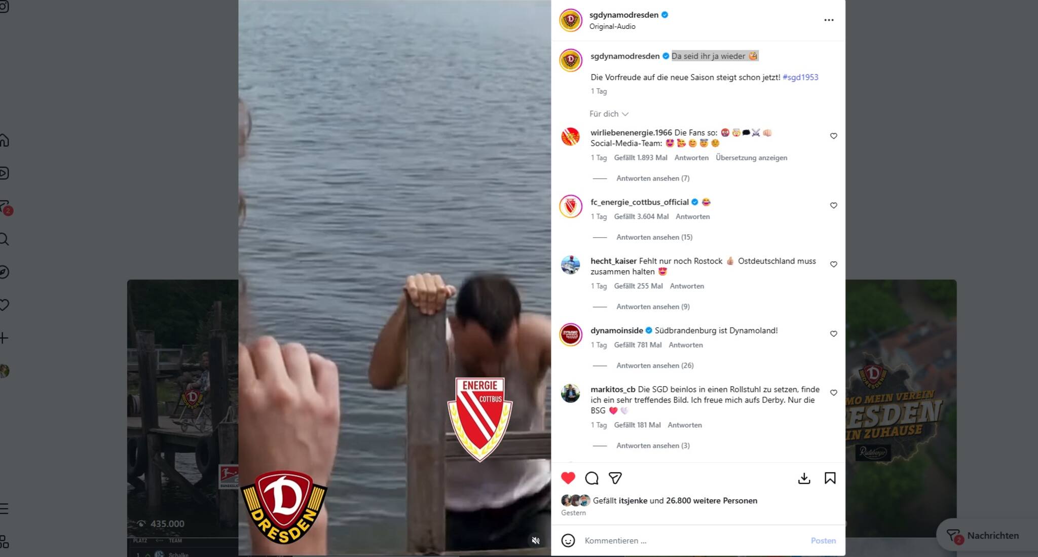 Plötzlich Freunde? Instagram-Videos von Dynamo und Energie Cottbus ...