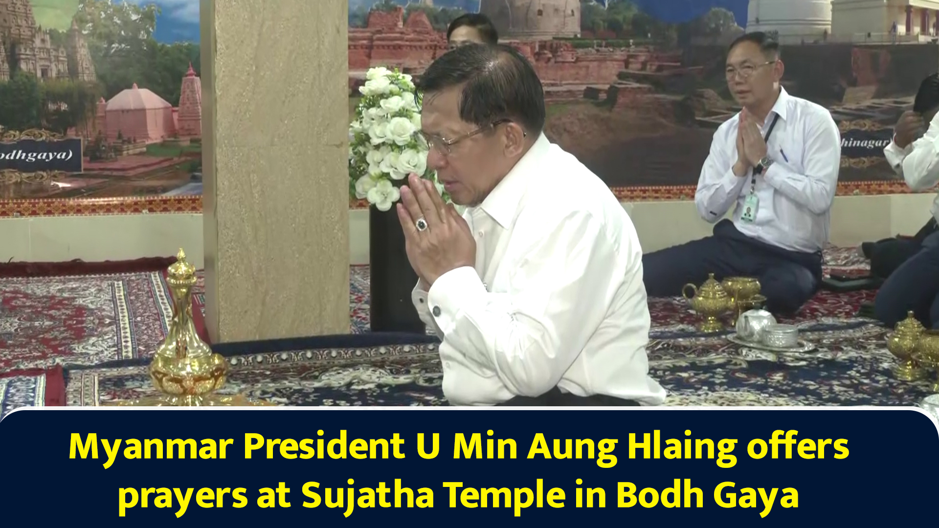 Myanmar President U Min Aung Hlaing offers prayers at Sujatha Temple in ...