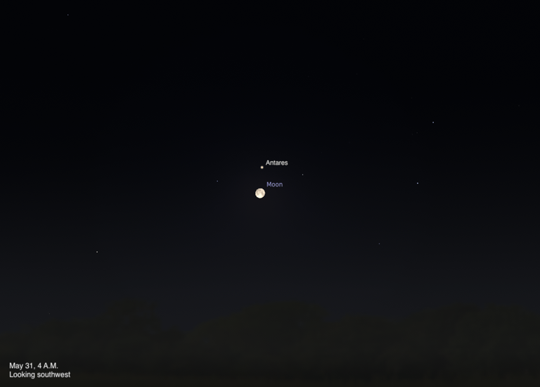 The sky today on Sunday, May 31: Blue moon, red star