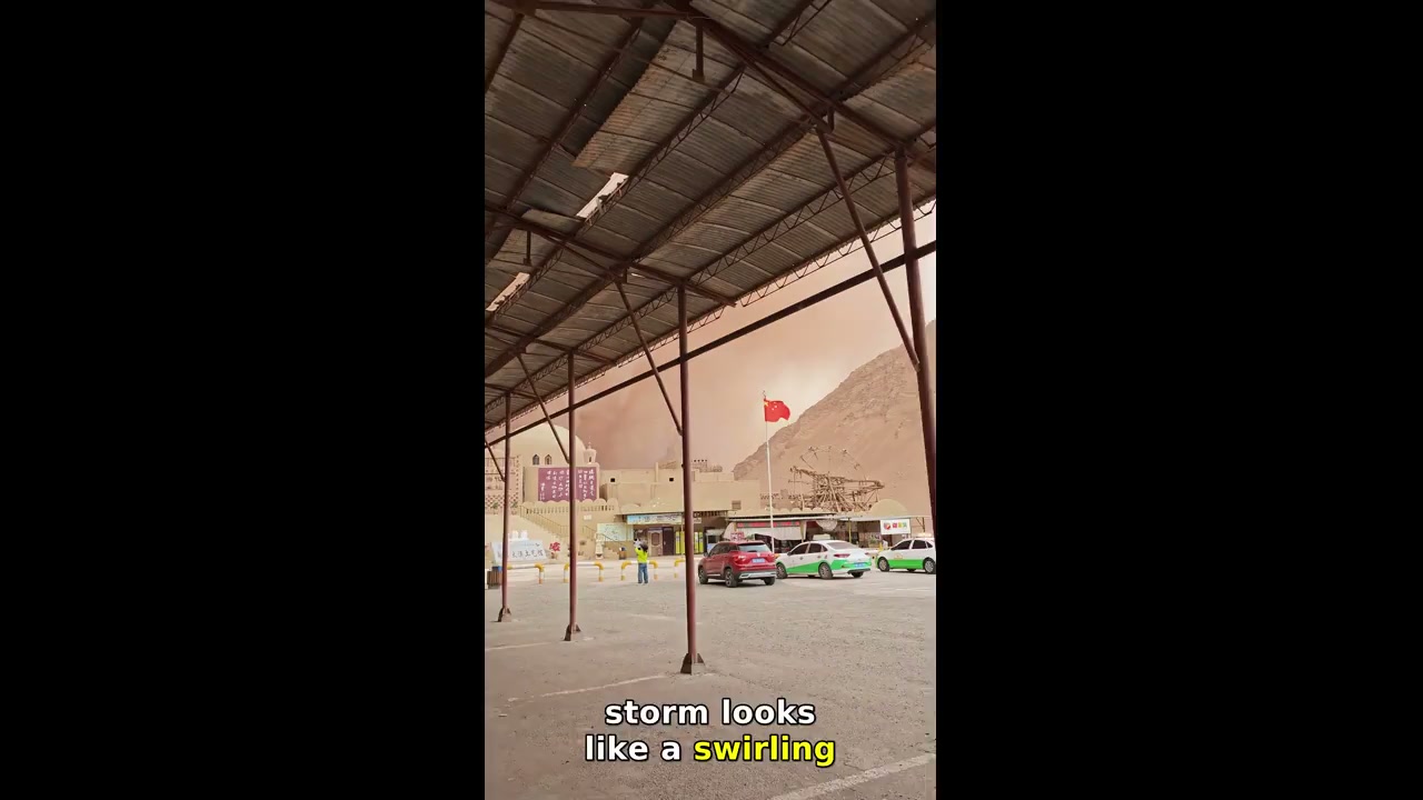 Epic orange sandstorm hits Flaming Mountains in Xinjiang