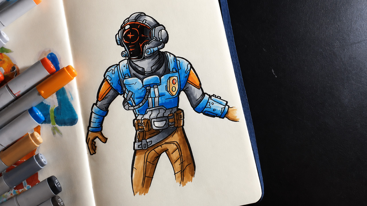Detailed speed drawing of a rare legendary gaming outfit
