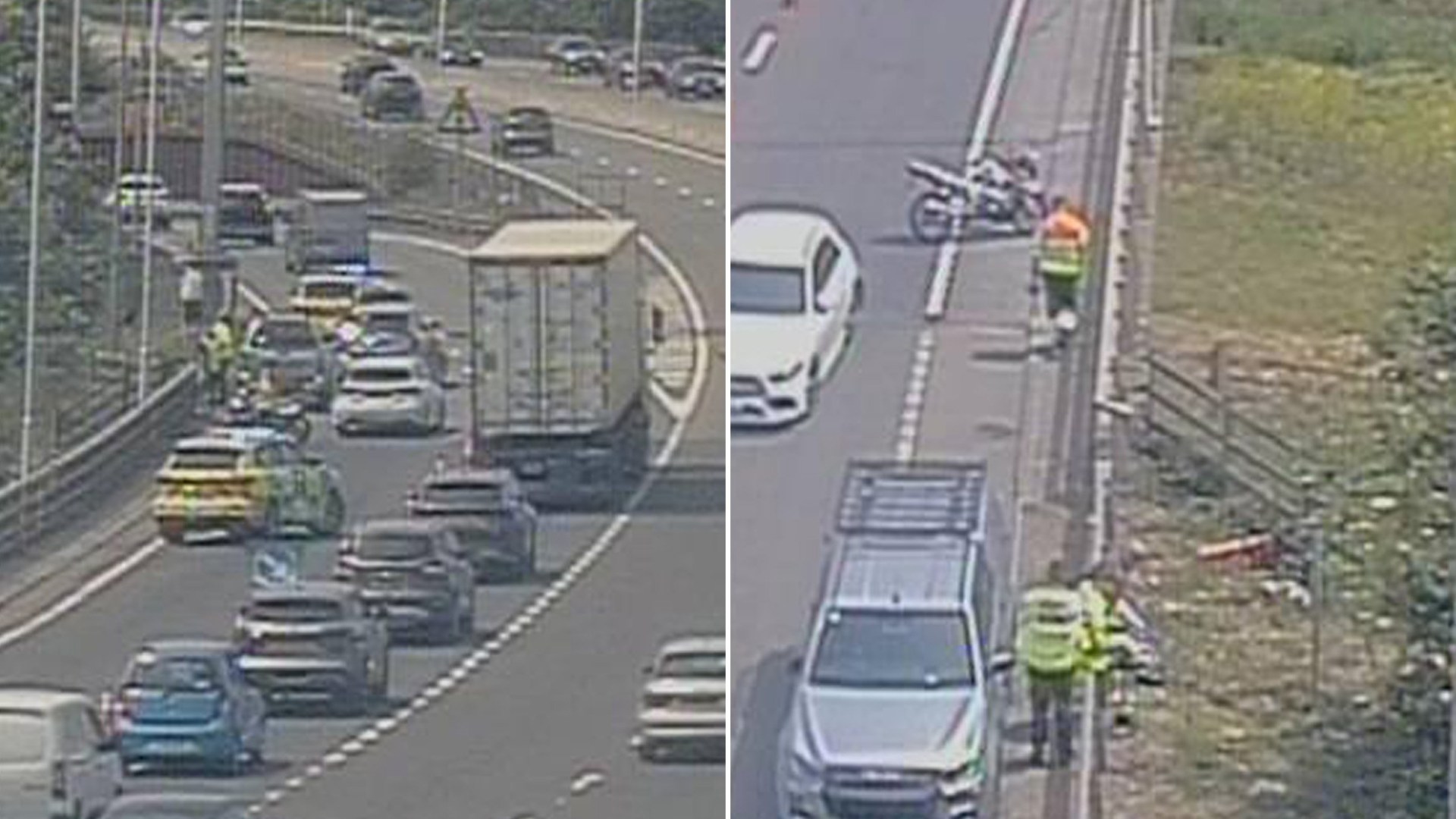 Traffic warning after crash involving motorbike and car near major motorway