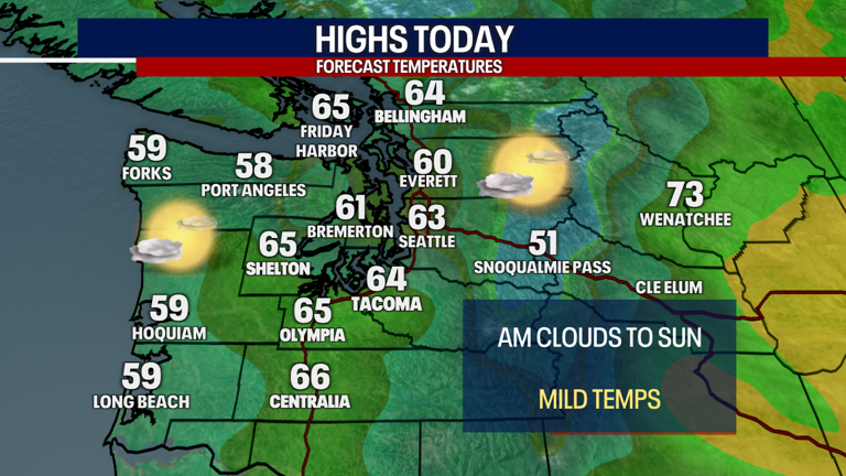 Seattle weather: Morning clouds to sunshine Saturday, highs in 60s
