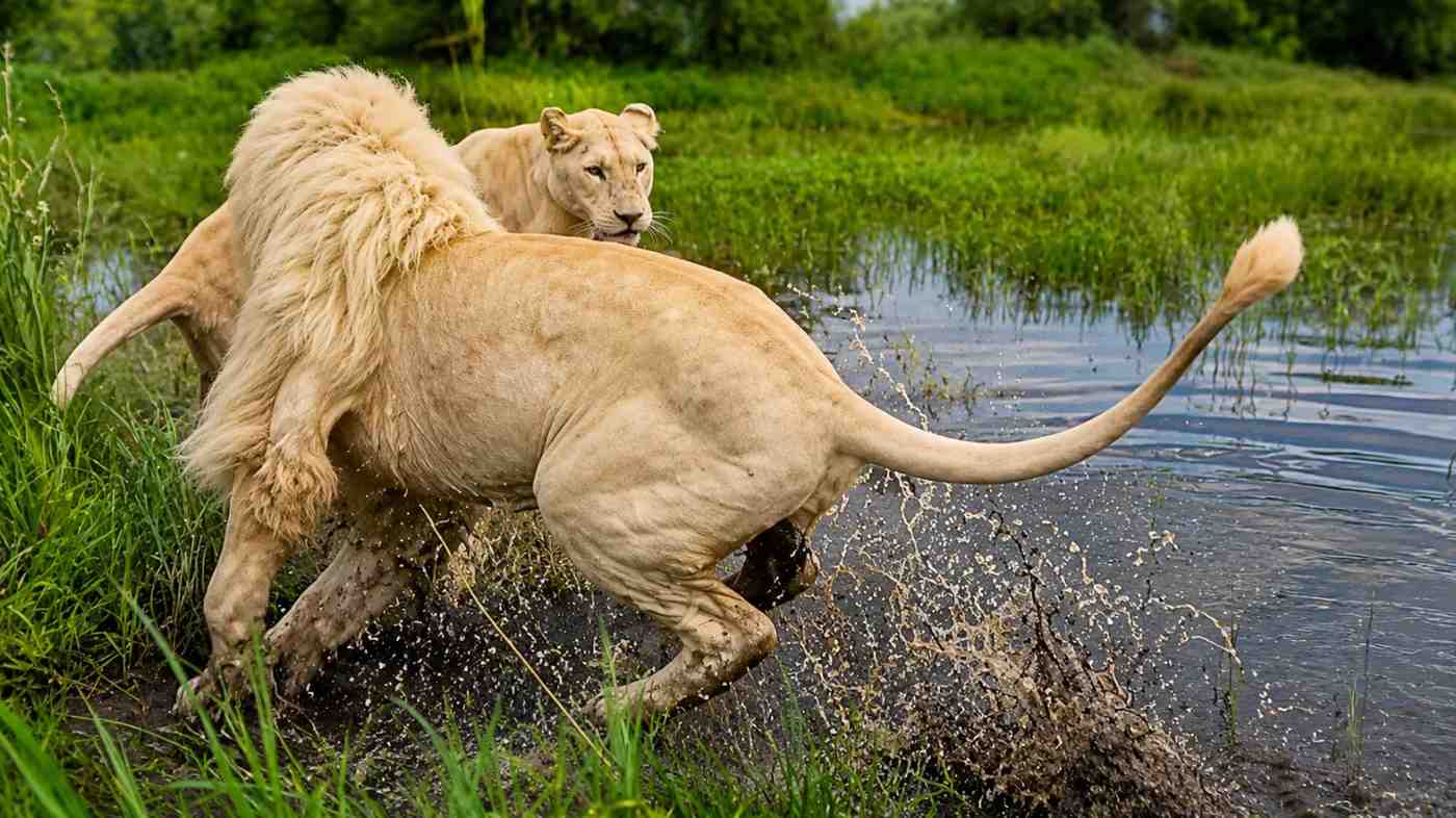 This lion walk turned into a water fight