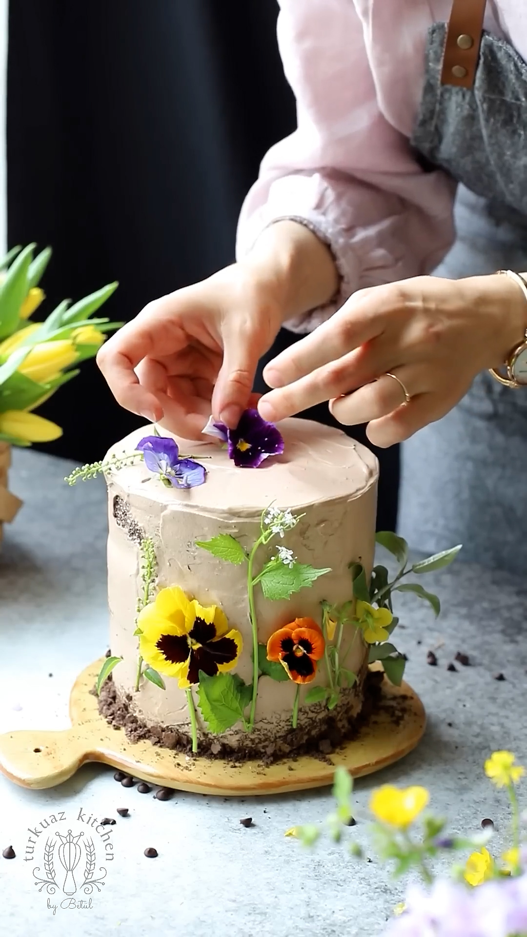 Moist cocoa cake covered in buttercream