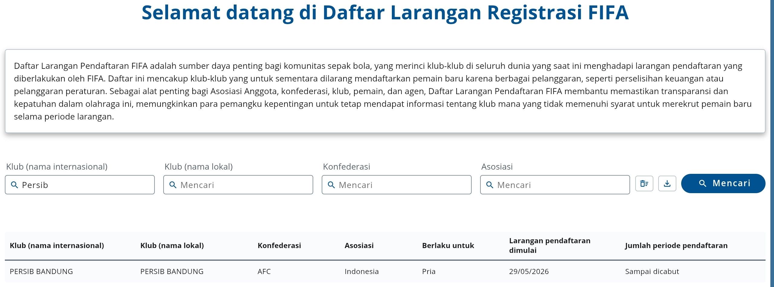 Persib Bandung masuk daftar banned FIFA, ini dampaknya