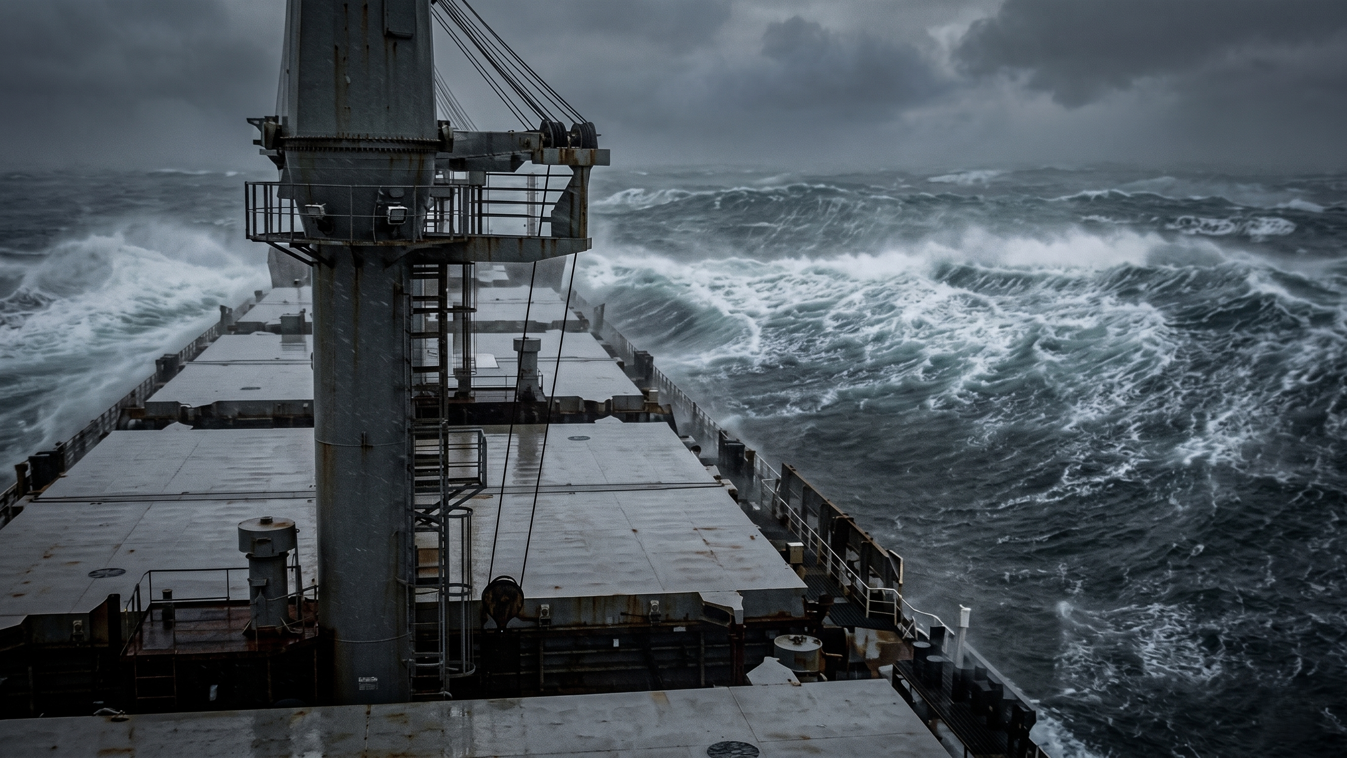 60 foot tsunami-size wave smashes into the hull - then panic takes over
