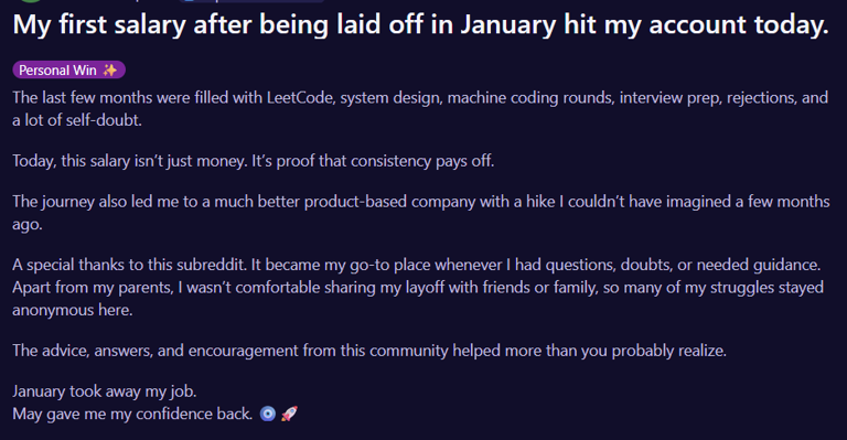 Techie laid off in January receives first salary, shares emotional post