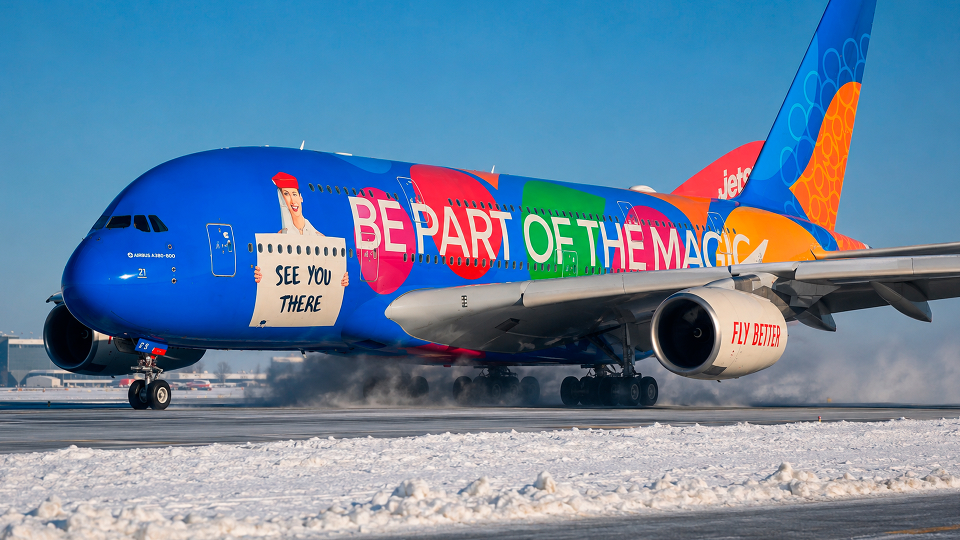 Giant A380 blasts through snow at Manchester