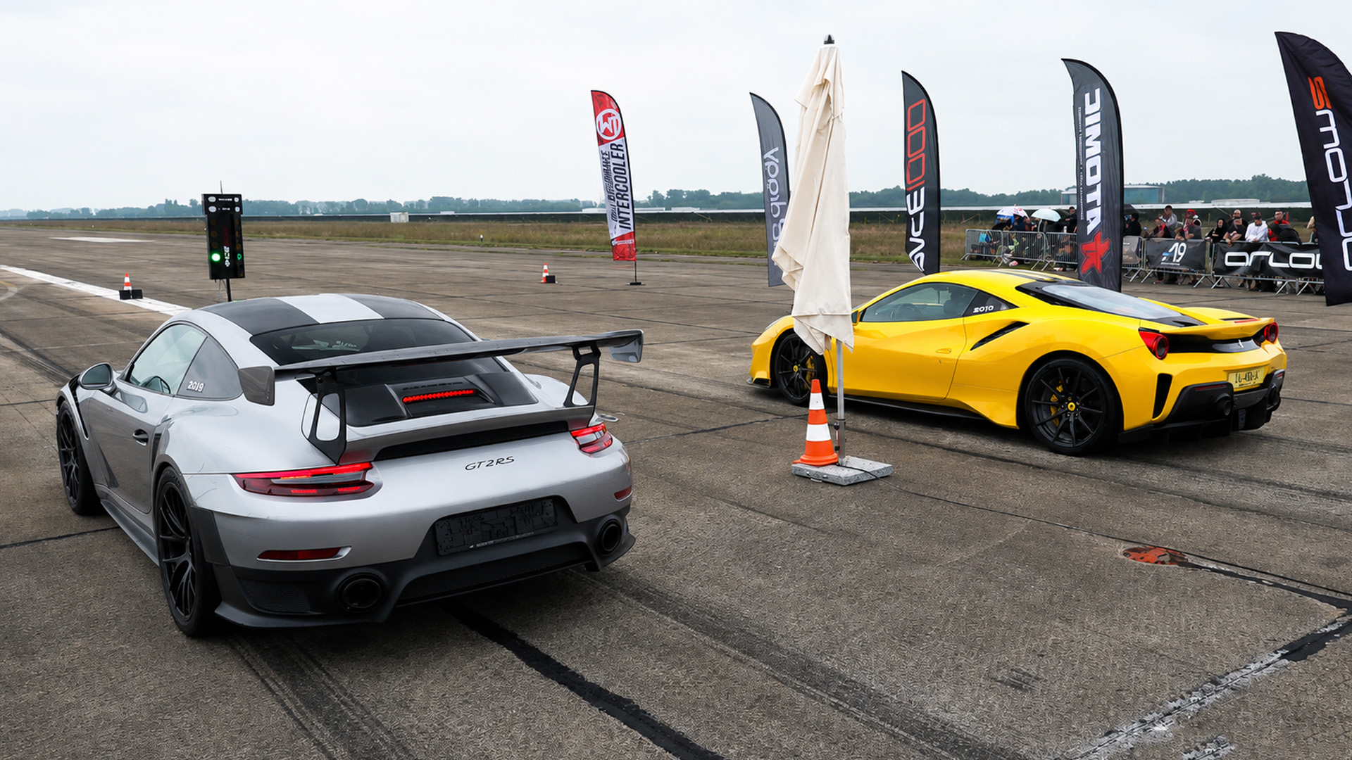 A drag race between two track focused monsters