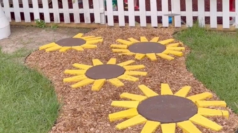She turns ordinary pavers into the cutest DIY garden path
