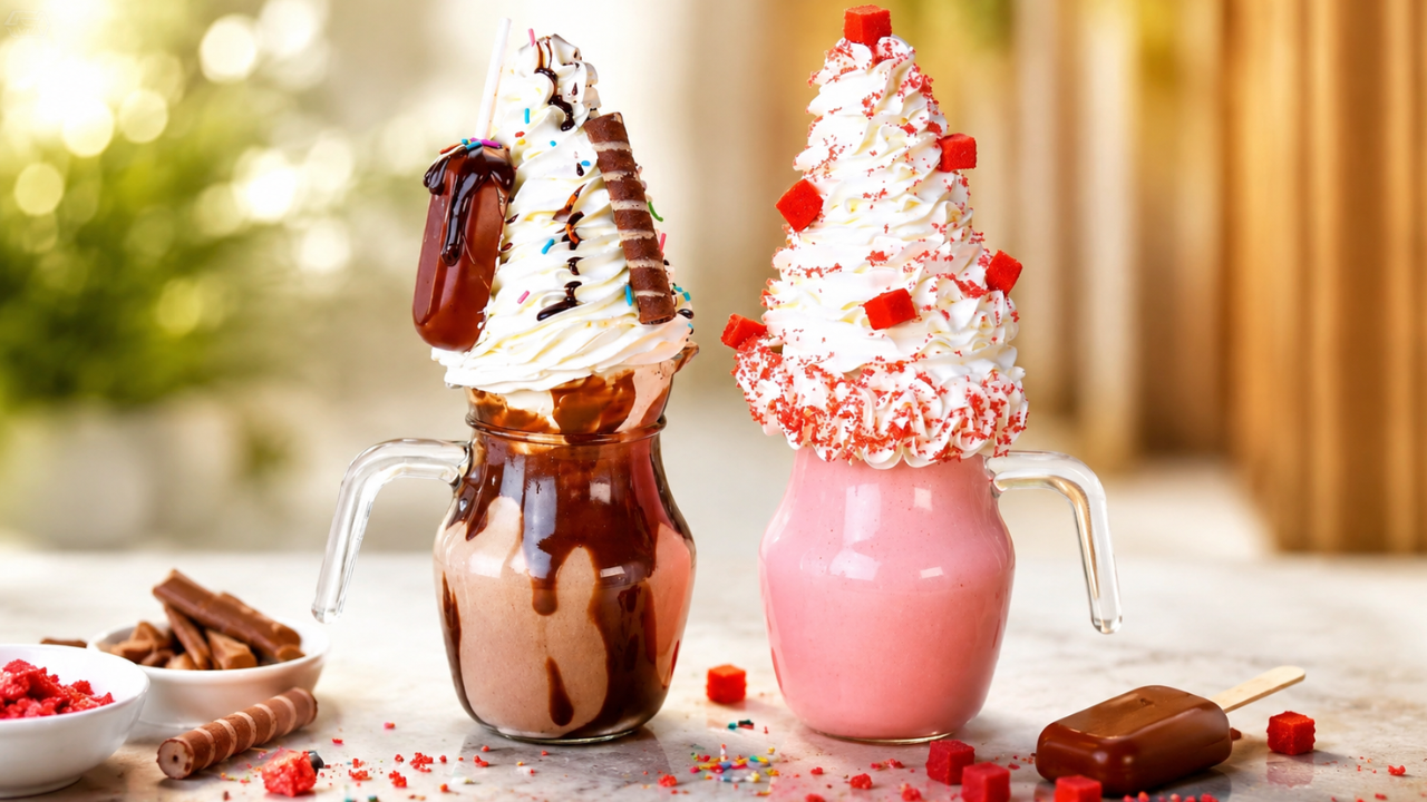 Chocolate and strawberry freakshake duo