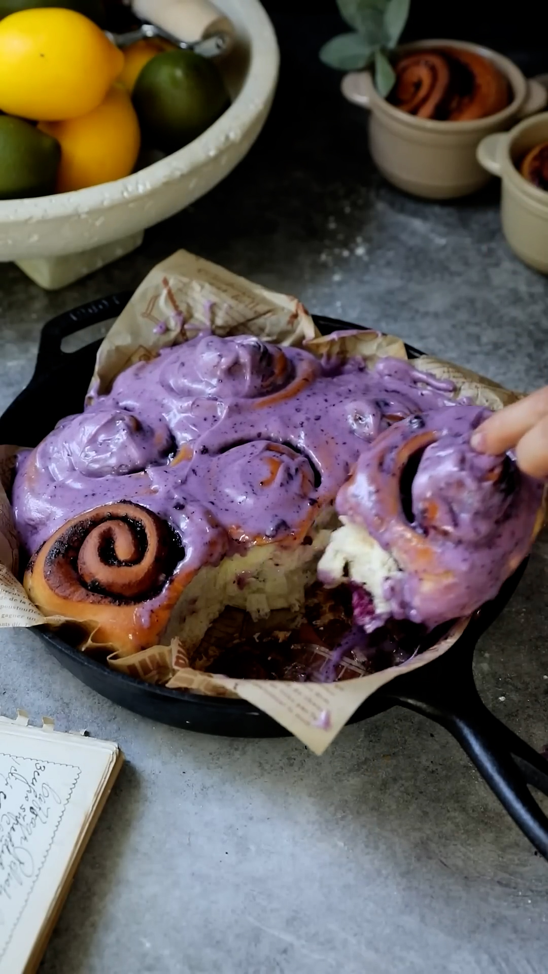 Soft breakfast rolls bursting with blueberries