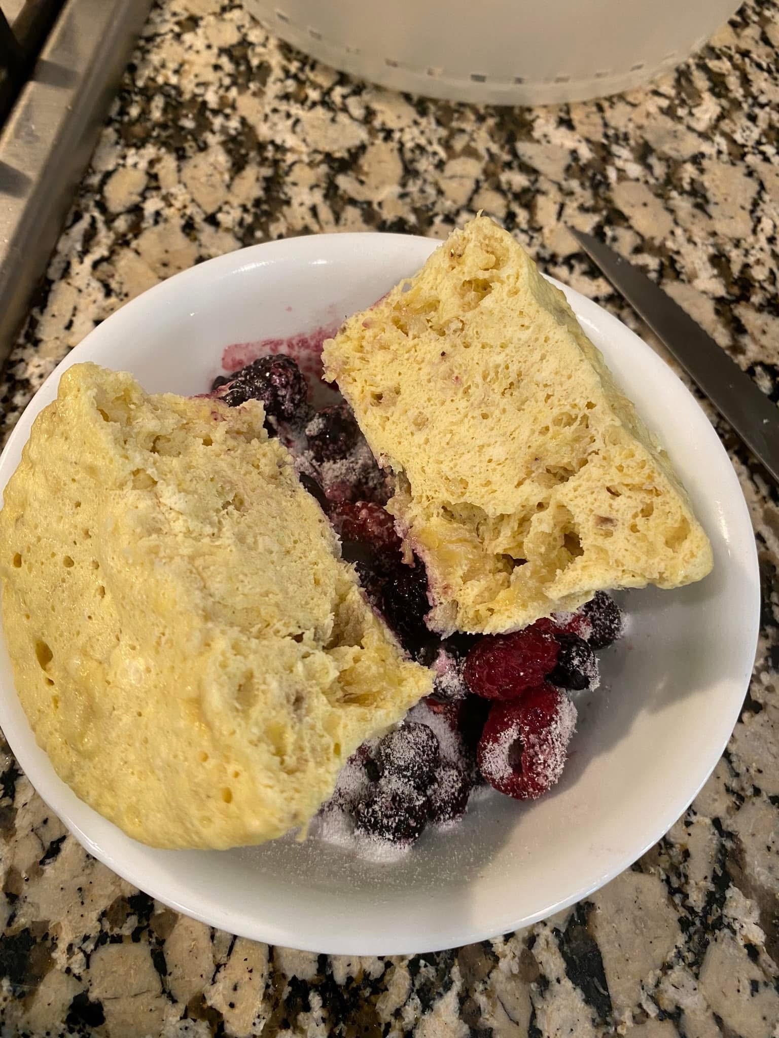 Microwave mug cake with berries