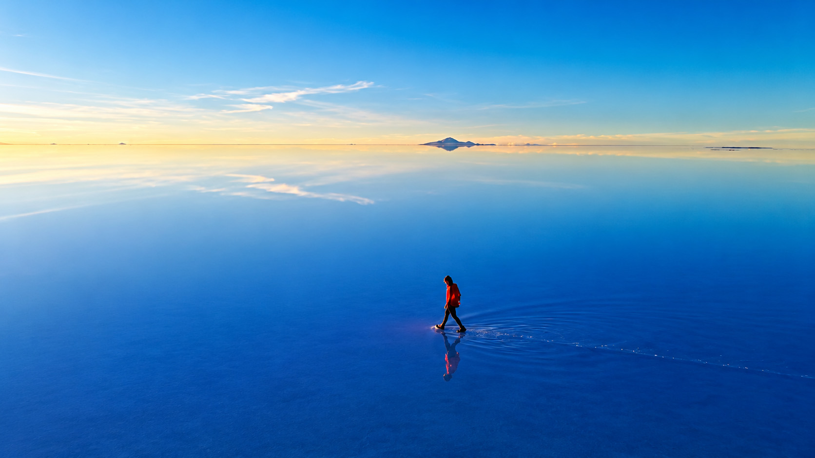 Bolivia’s salt flats looking like an endless mirror to the sky