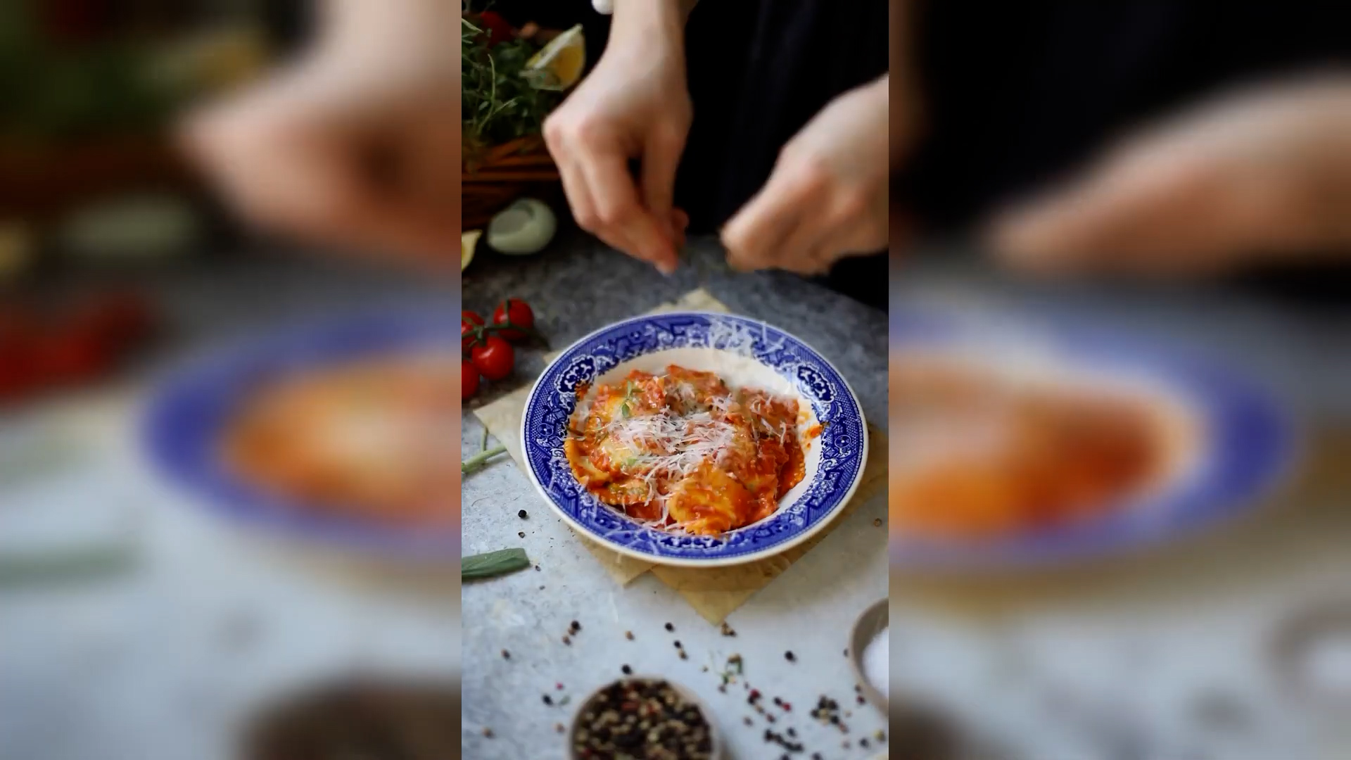 Fresh pasta pockets stuffed with ricotta mixture