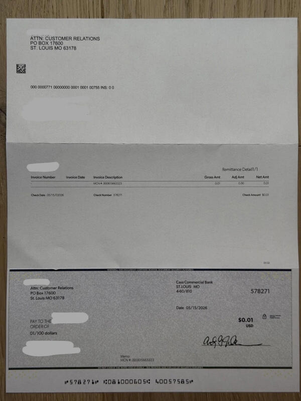 Mysterious 1-cent check sparks warnings: 'Do not deposit this check'