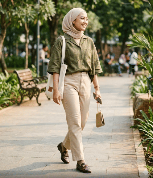 Atasan warna olive cocok dengan bawahan warna apa?
