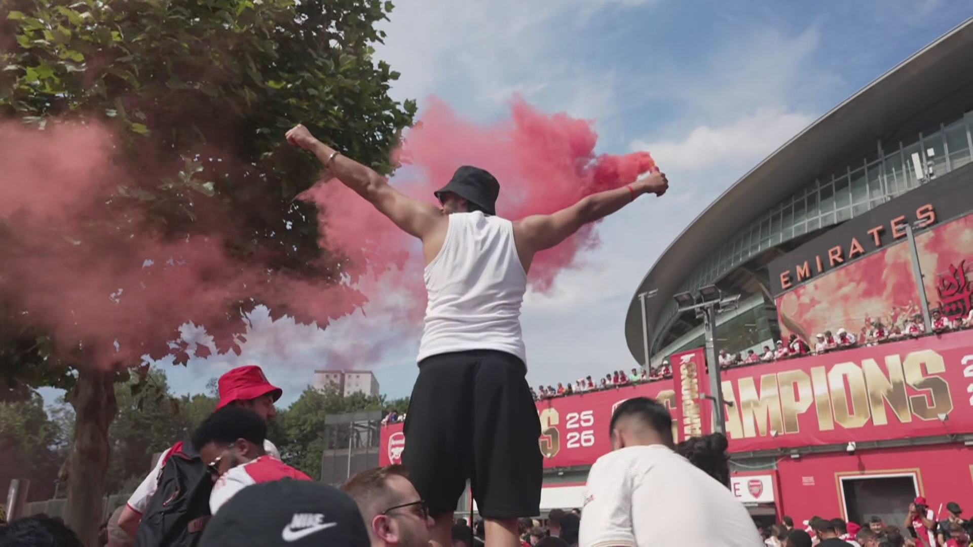 Arsenal fans gather outside Emirates ahead of final