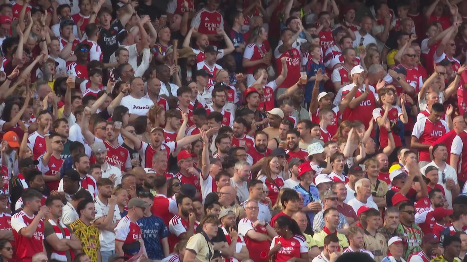 Moment: Arsenal fans go wild for opening goal in UCL final