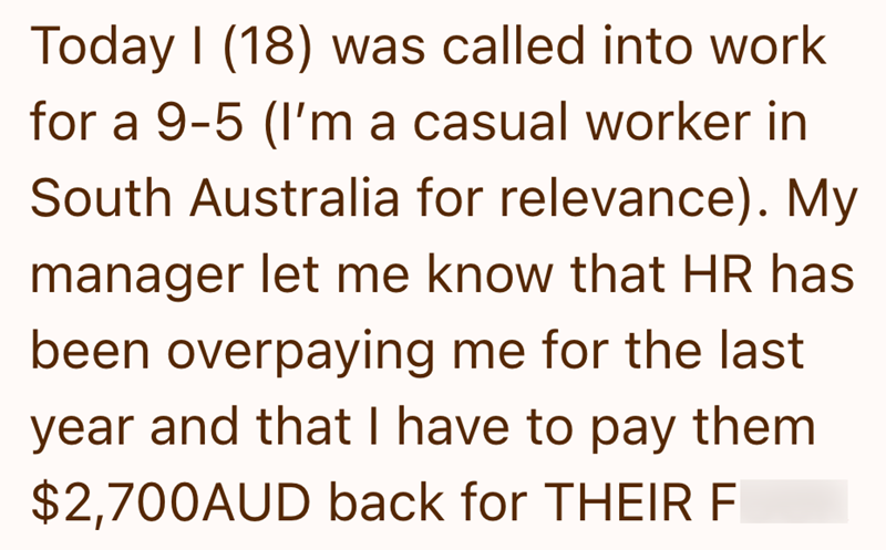 Employer demands $2,700 back from 18-year-old employee after their ...