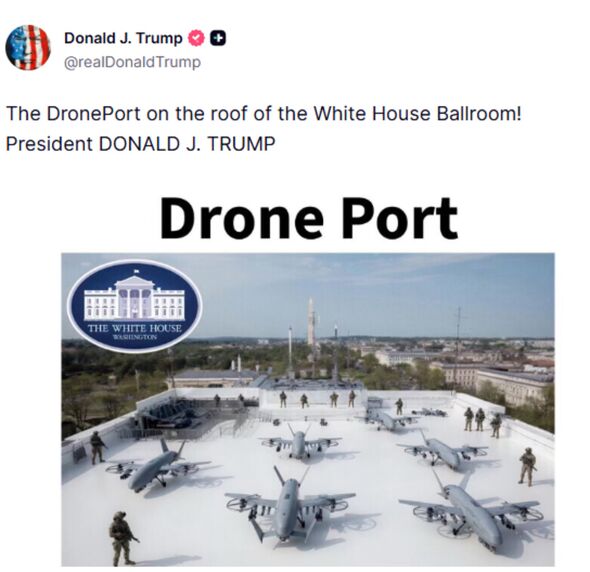 Donald Trump shares image of wild 'drone port' plan for White House roof