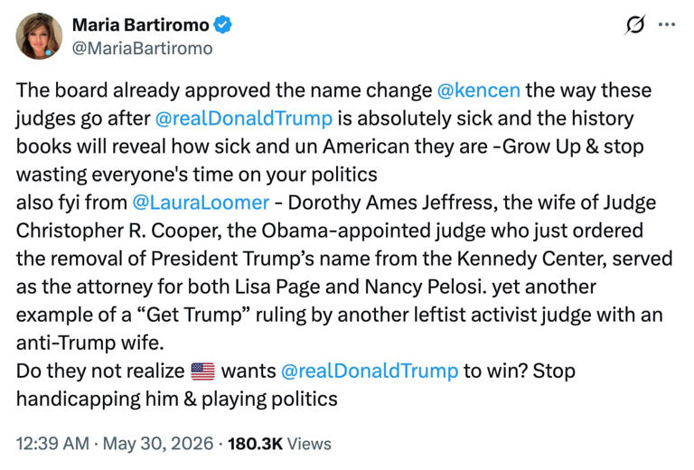 Maria Bartiromo criticizes judge's Kennedy Center ruling