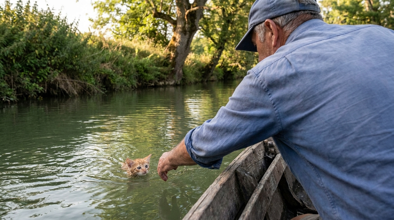 Un chaton nage désespérément vers leur bateau : les pêcheurs découvrent ...