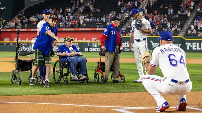 American Airlines honors 100-year-old veterans at Texas Rangers game