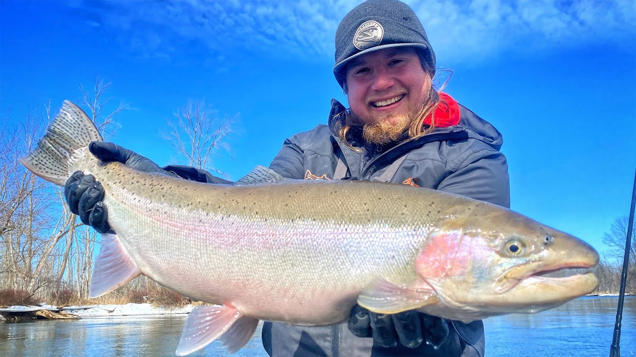 Big Michigan steelhead trout! (His first ever centerpin fish!)
