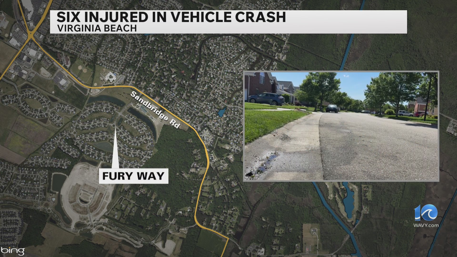 Six hospitalized after multi-vehicle crash on Fury Way in Virginia Beach
