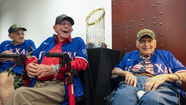 American Airlines honors 100-year-old veterans at Texas Rangers game