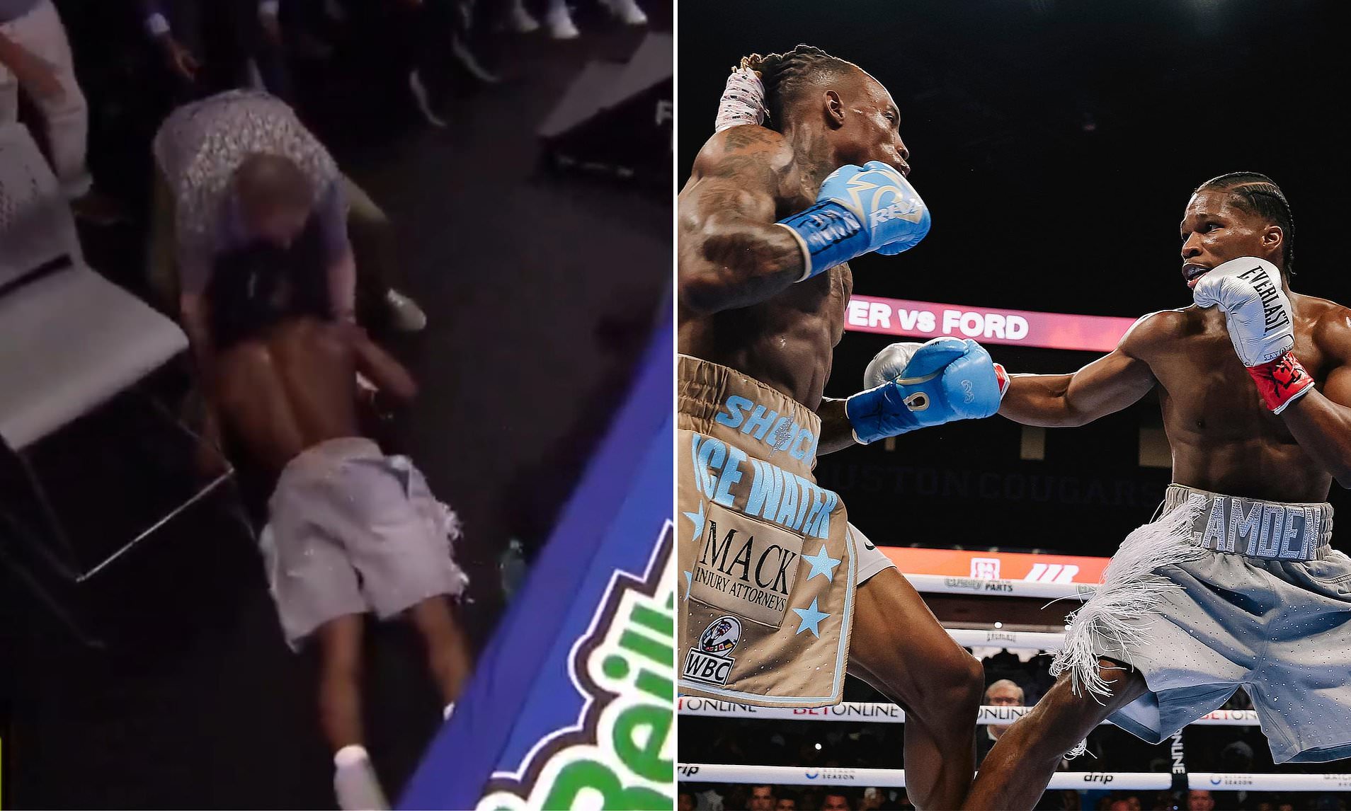 Shocking moment American boxing star is thrown out of the ring in ...