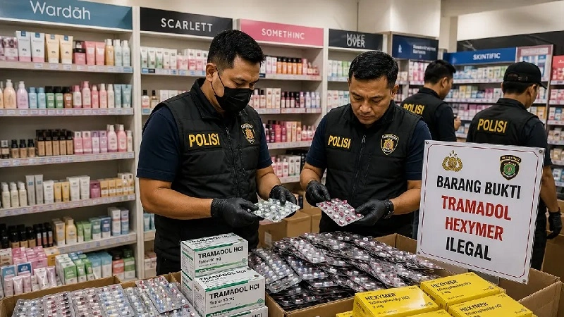 Gerebek toko kosmetik, polisi temukan ribuan tramadol dan hexymer siap edar