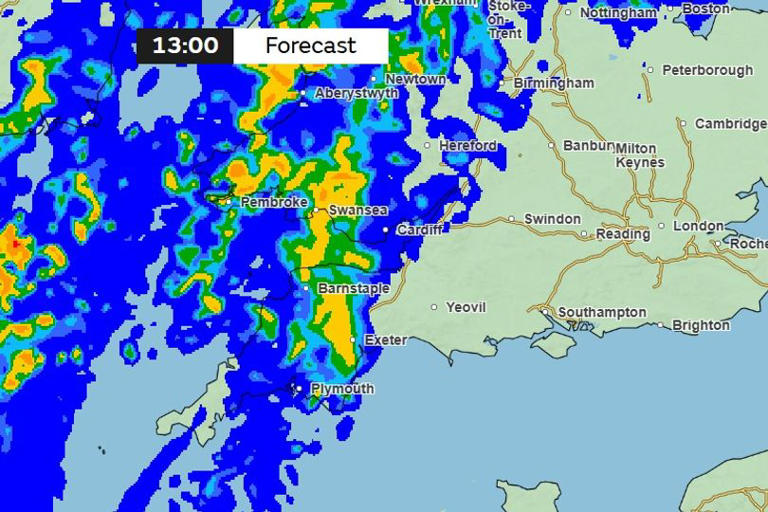 Hour by hour forecast as rain set to hammer South West