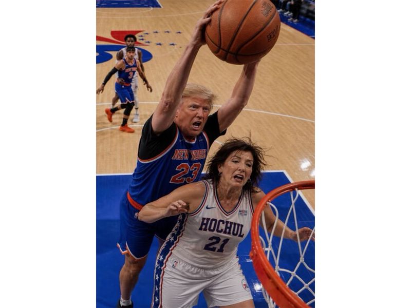Trump shares bizarre AI graphic depicting basketball duel with New York ...